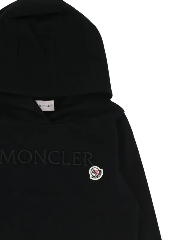 Moncler Logo Embroidered Hooded Long Sleeve Hoodie - Black