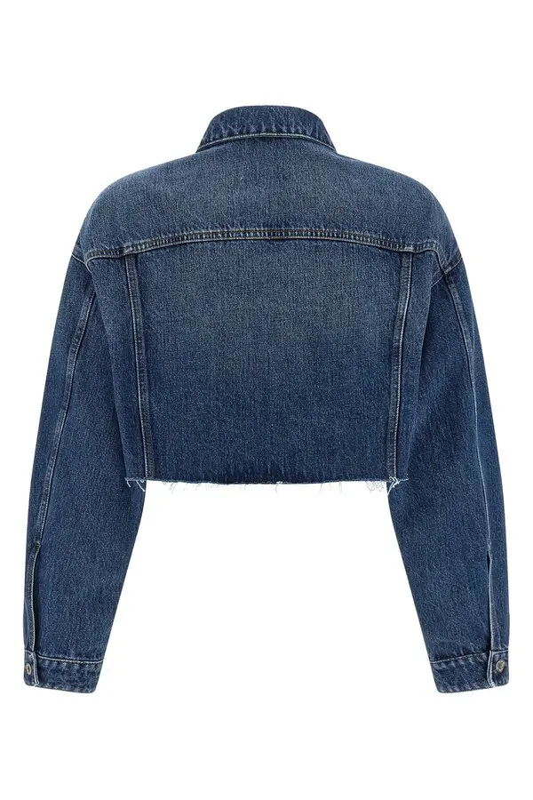 Miu Miu Cropped Denim Jacket With Embroidered Logo - Blue