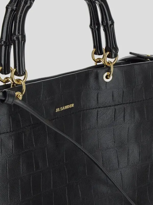 JIL SANDER Embossed Top Handle Bag - Black