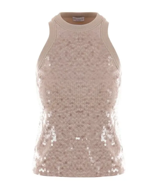 Brunello Cucinelli Sequined Cotton Tank Top - No