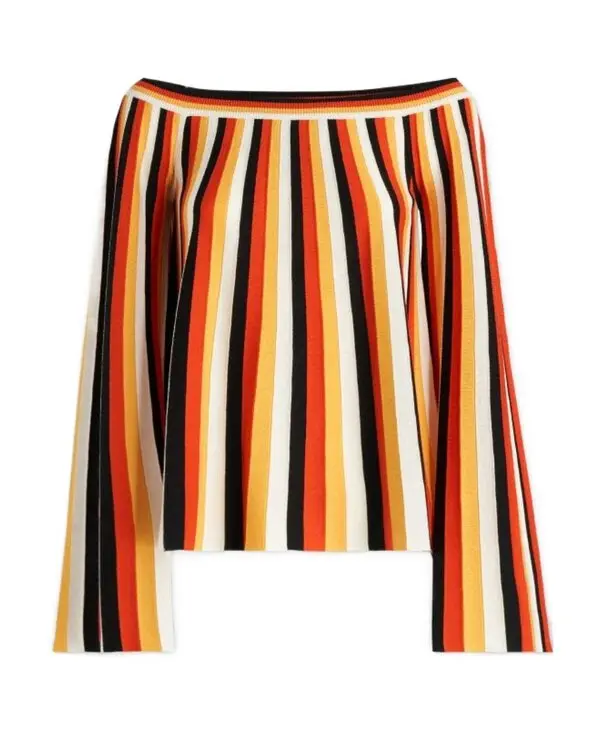 Chloé Off-the-shoulder Striped Fine Knit Top
