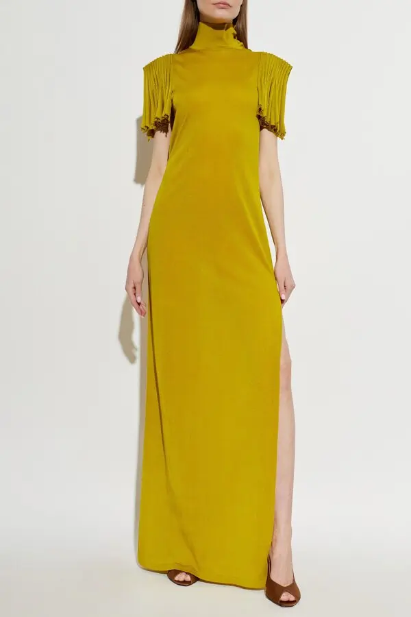 Alaïa Pleated Sleeve Maxi Dress - Brown