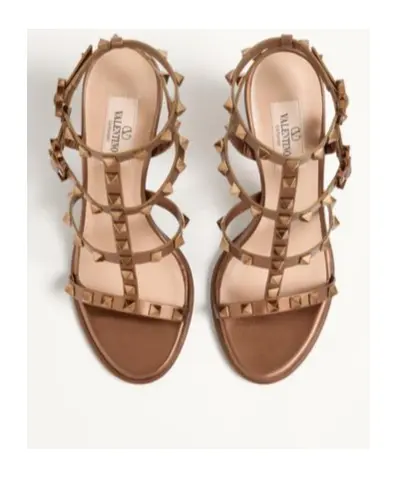 Valentino Garavani Rockstud Metallic Calfskin Leather Ankle Strap Sandal 90mm