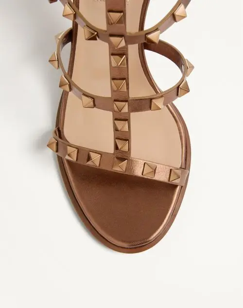 Valentino Garavani Rockstud Metallic Calfskin Leather Ankle Strap Sandal 90mm