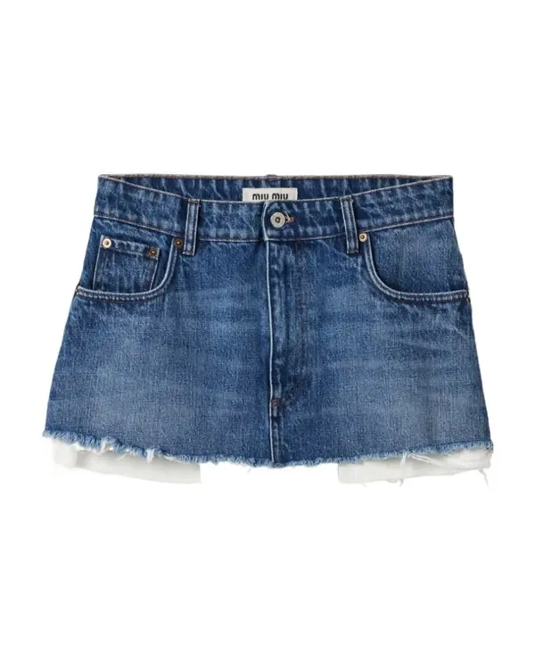 Miu Miu Logo Detailed Frayed-hem Denim Skirt