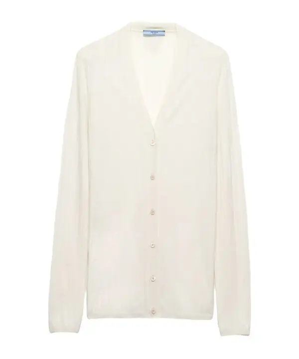 Prada Cashmere And Silk Long Sleeve Cardigan - Vanilla
