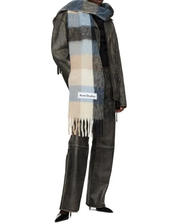 Acne Studios Logo Patch Checked Scarf - Nude