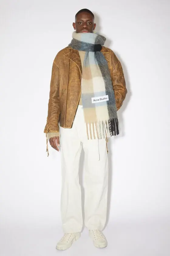 Acne Studios Logo Patch Checked Scarf - Nude