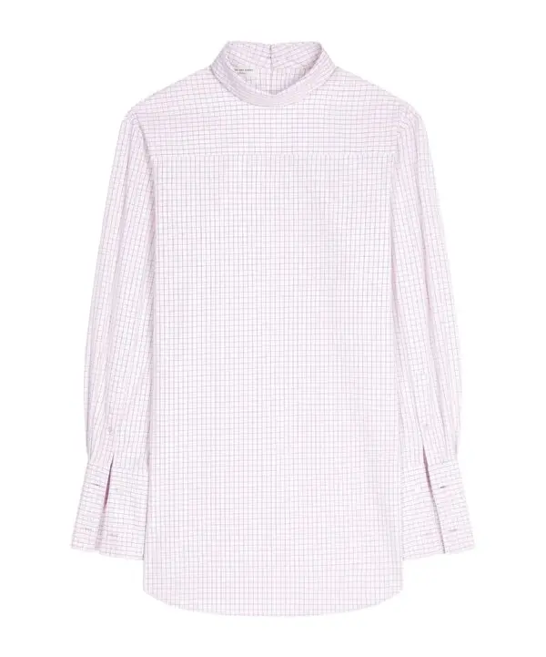 Dries Van Noten Grid Mock-neck Long-sleeve Shirt - Rose Clair