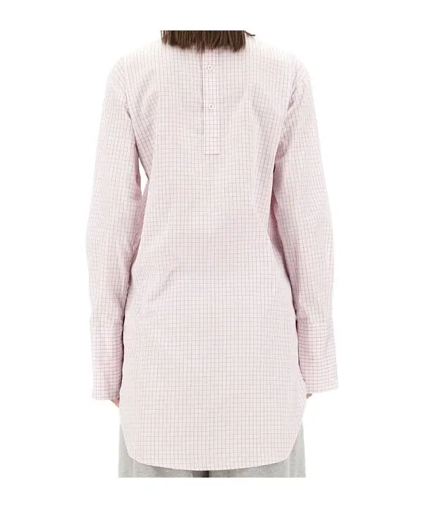 Dries Van Noten Grid Mock-neck Long-sleeve Shirt - Rose Clair
