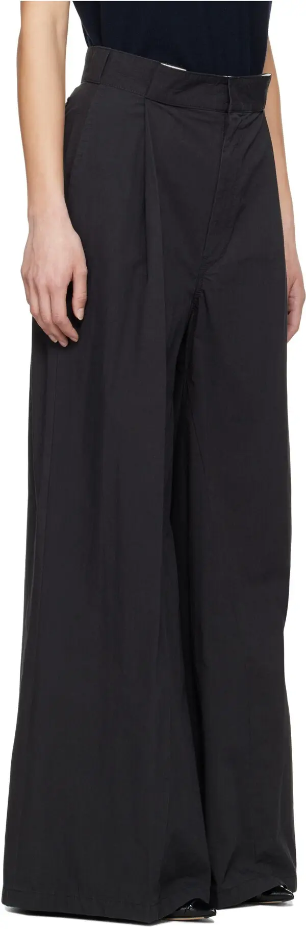 MAISON MARGIELA High Waist Wide Leg Pleated Trousers - Black
