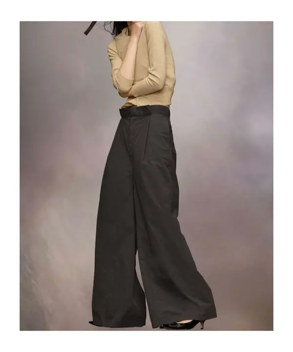 MAISON MARGIELA High Waist Wide Leg Pleated Trousers - Black