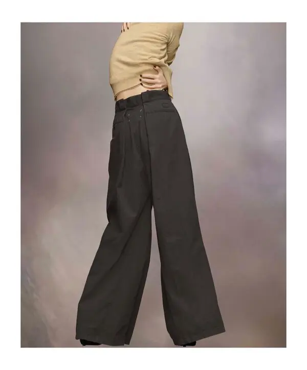 MAISON MARGIELA High Waist Wide Leg Pleated Trousers - Black