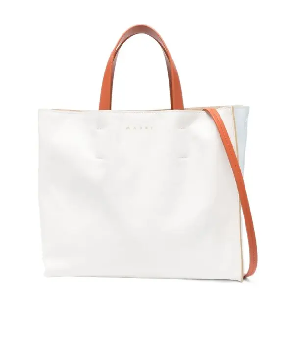 Marni Logo Print Leather Shoulder Bag - White