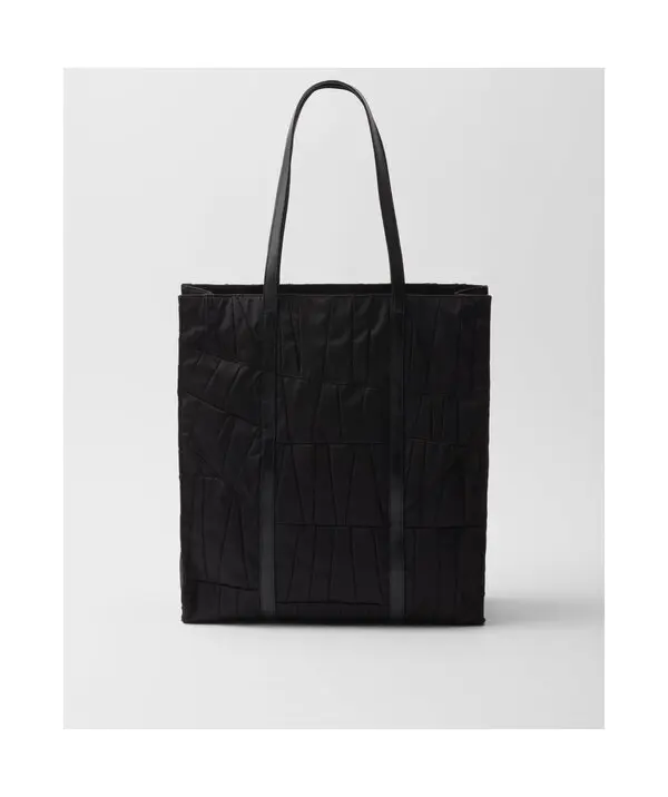 Prada Re-nylon Patchwork Tote Bag With Embroidery And Studs - Black