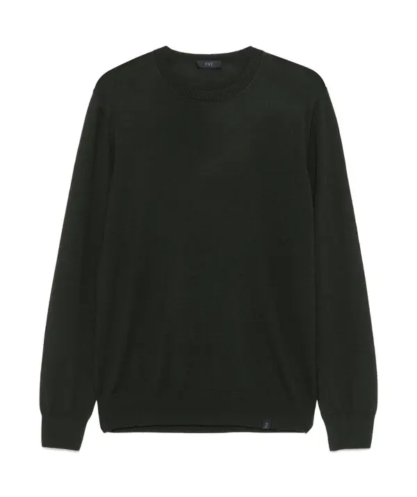 FAY Round Neck Wool Sweater - Dark Green