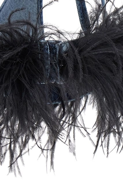 Miu Miu Denim Cropped Top With Feather Embellishment