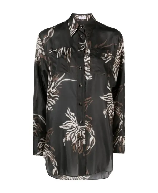 Brunello Cucinelli Long Sleeve Printed Shirt - Black