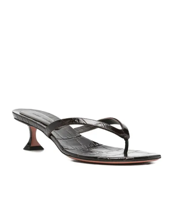 Amina Muaddi Round Toe Heeled Sandals - Black