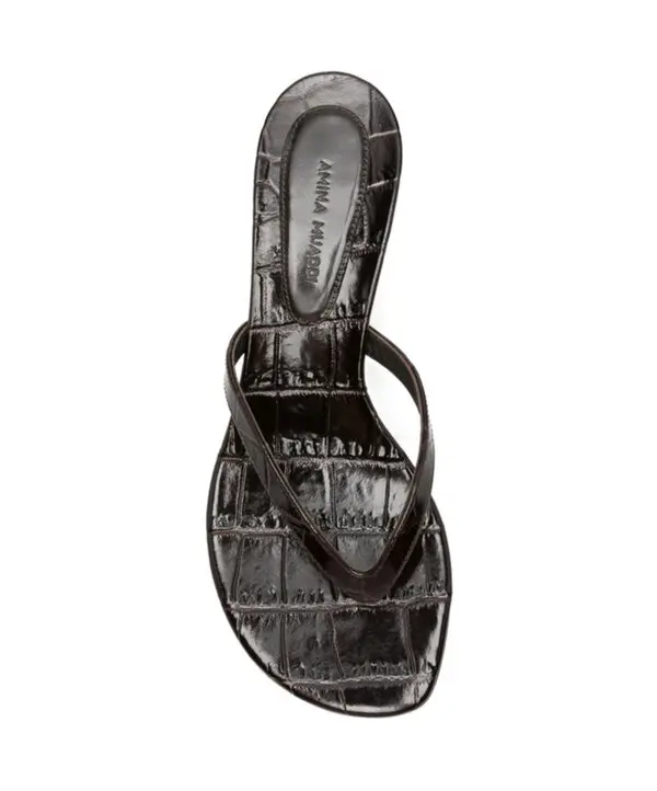 Amina Muaddi Round Toe Heeled Sandals - Black