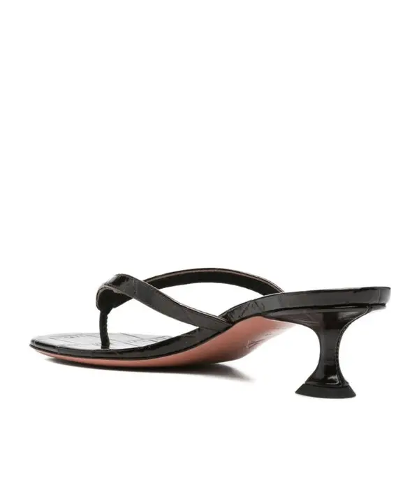 Amina Muaddi Round Toe Heeled Sandals - Black