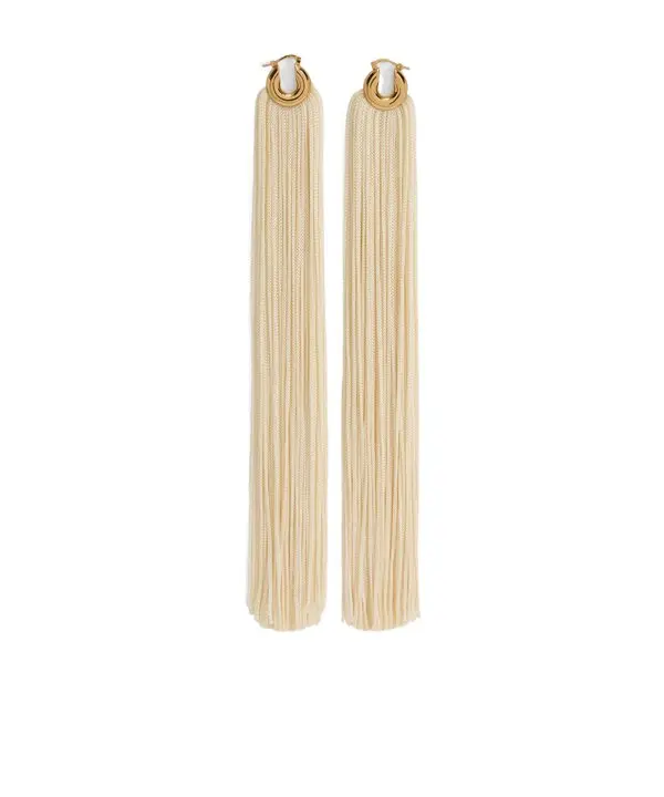 JIL SANDER Gold-toned Ivory Fringed Hoop Earrings - Cornsilk