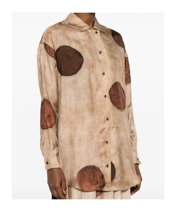 UMA WANG Long Sleeve Shirt With Turn-down Collar And Curved Hem