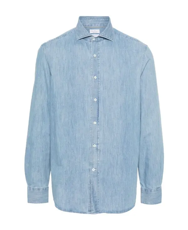 Brunello Cucinelli Long Sleeved Denim Shirt - Light Blue