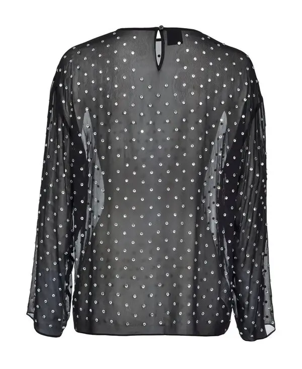 Pinko Polka Dot Embellished Crewneck Long Sleeve Blouse