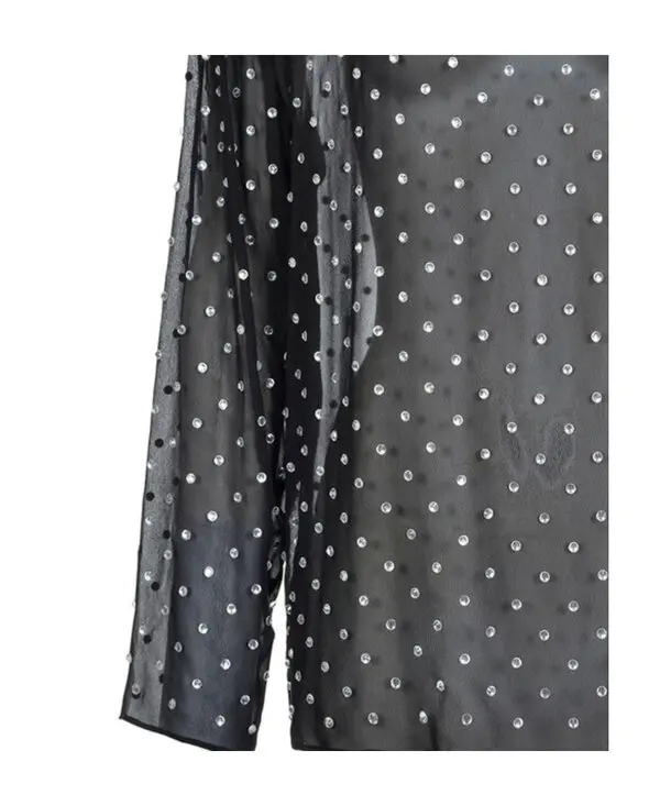 Pinko Polka Dot Embellished Crewneck Long Sleeve Blouse