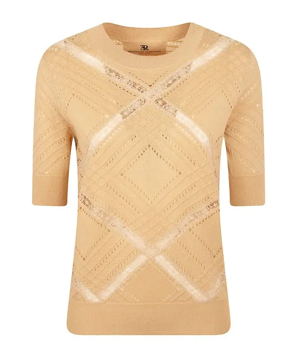 Ermanno Scervino Lace-paneled Pointelle Knit Top - Nude