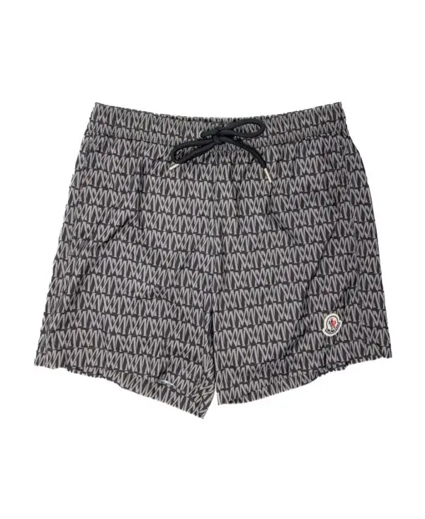 Moncler Monogram Printed Drawstring Swimming Shorts - Gray