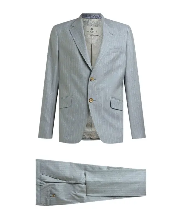 Etro Single-breasted Striped Wool And Cotton Suit - Gray