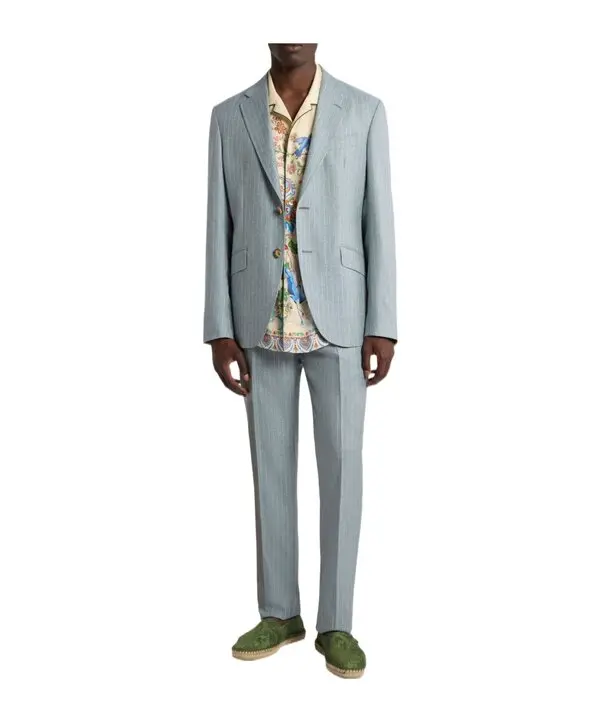 Etro Single-breasted Striped Wool And Cotton Suit - Gray