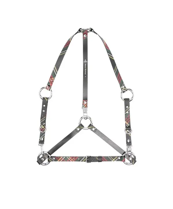 VIVIENNE WESTWOOD Plaid Pattern Leather Belt Harness - Gray