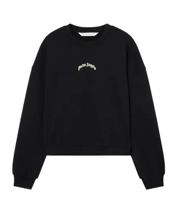 Palm Angels Curved Logo Cropped Sweatshirt - Black