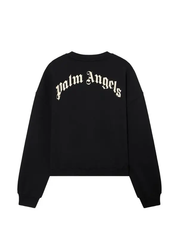 Palm Angels Curved Logo Cropped Sweatshirt - Black