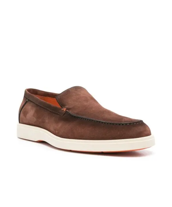 Santoni Almond Toe Slip-on Loafers - Brown