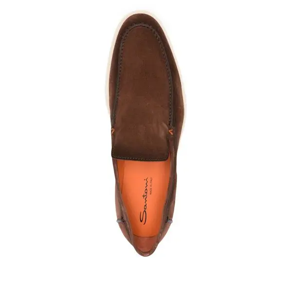 Santoni Almond Toe Slip-on Loafers - Brown