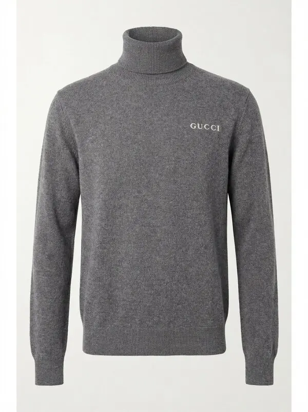 Gucci Turtleneck Knitted Jumper With Chest Logo - Black