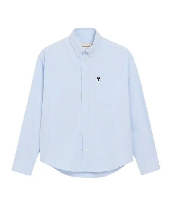Ami Logo Embroidered Long-sleeve Shirt - Blue