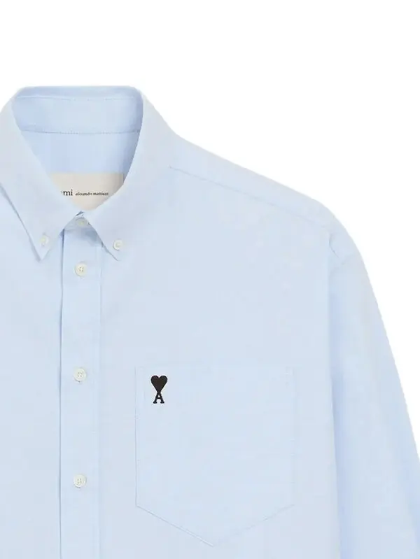 Ami Logo Embroidered Long-sleeve Shirt - Blue