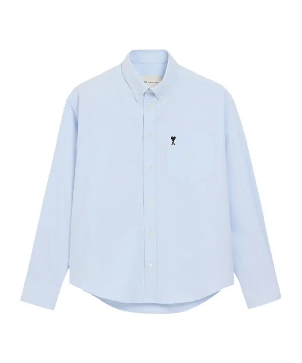 AMI Paris Logo Embroidered Long-sleeve Shirt - Blue