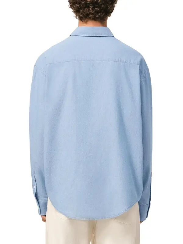 AMI Paris Logo Embroidered Long-sleeve Shirt - Blue
