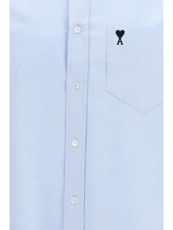 AMI Paris Logo Embroidered Long-sleeve Shirt - Blue