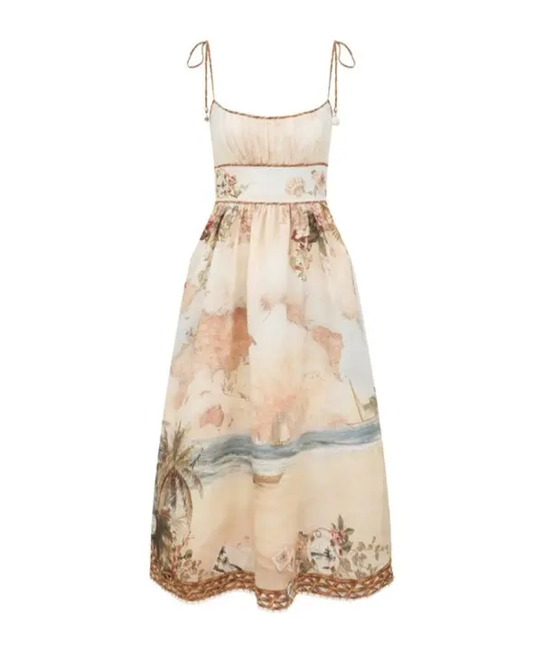 Zimmermann Mahon Printed Linen Midi Dress - No