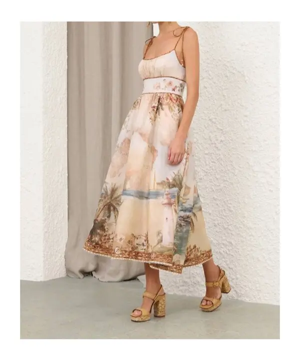 Zimmermann Mahon Printed Linen Midi Dress - No