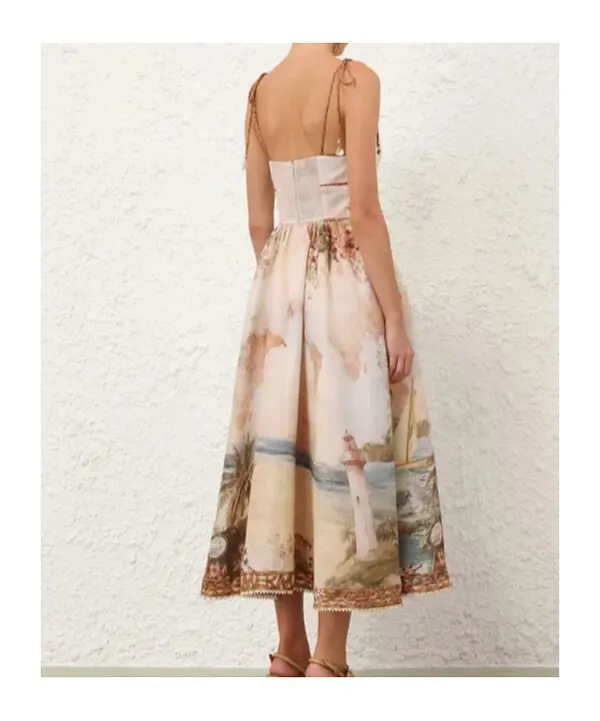 Zimmermann Mahon Printed Linen Midi Dress - No