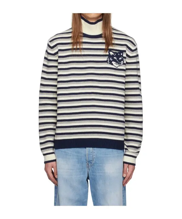 Maison Kitsuné Fox Head Intarsia Striped Jumper