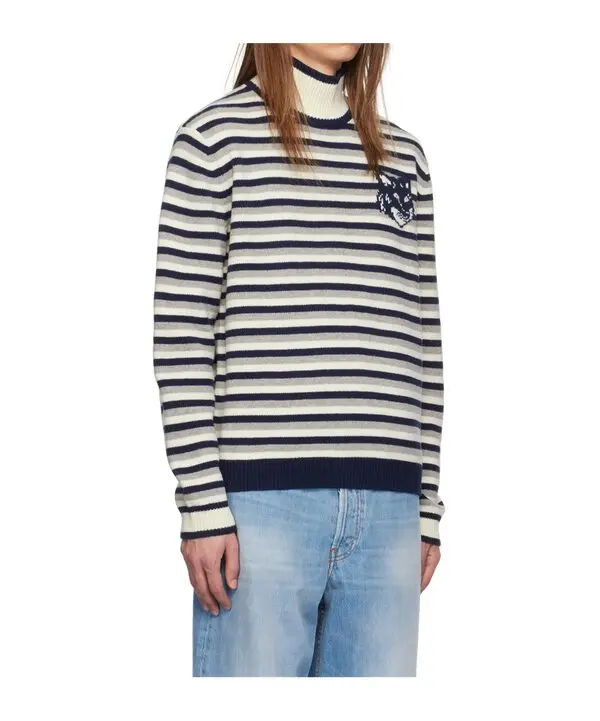 Maison Kitsuné Fox Head Intarsia Striped Jumper